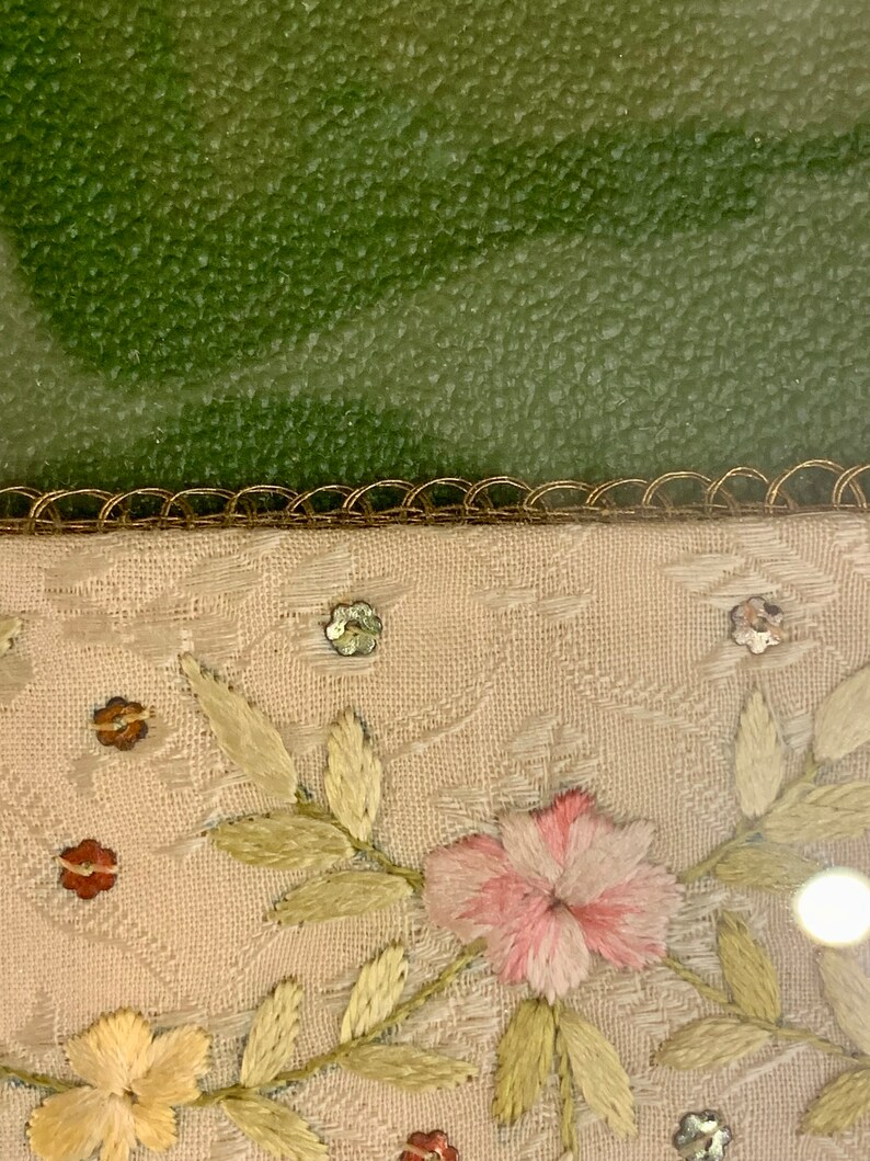 An Antique French Embroidered Photo Frame With a Brown and Gold Leather ...
