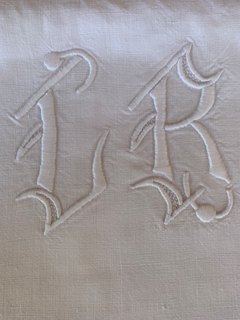 A Very Large Antique French White Métis Linen Embroidered Monogram ...
