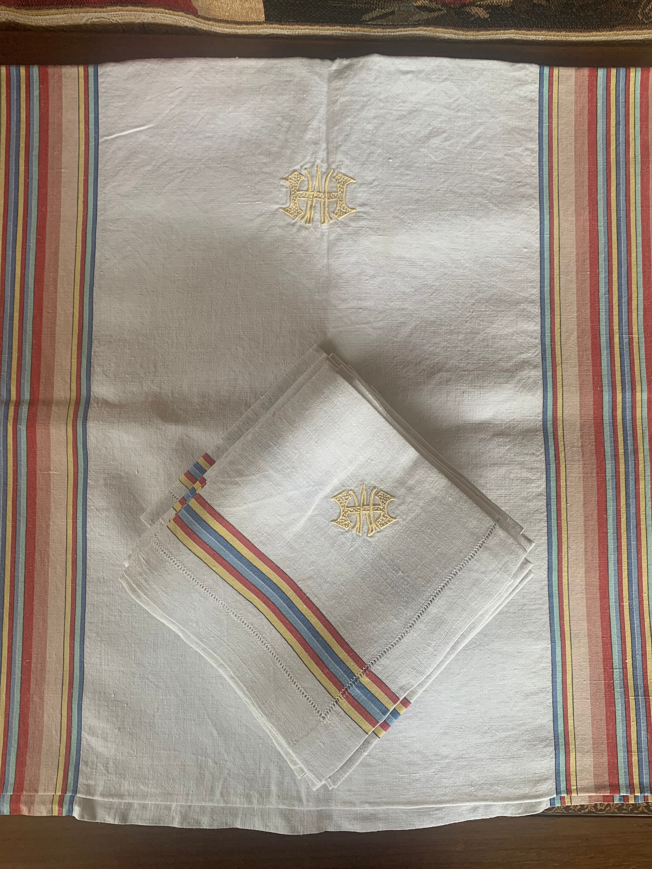 An Antique French Art Déco Set of Table Linen With Monogrammed ...