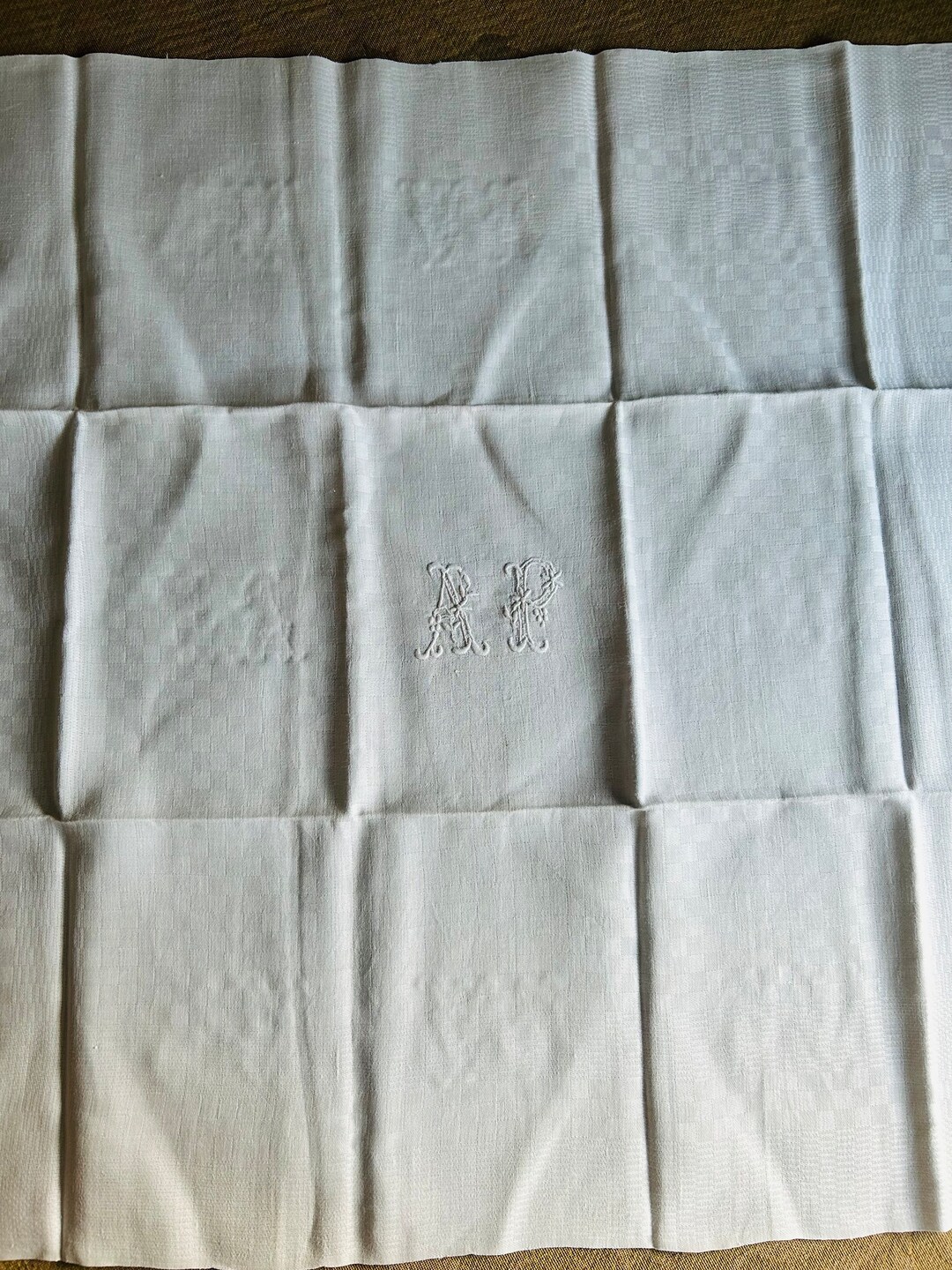 An Antique Set of 8 French Cotton Damask Napkins Monogrammed A P Circa ...