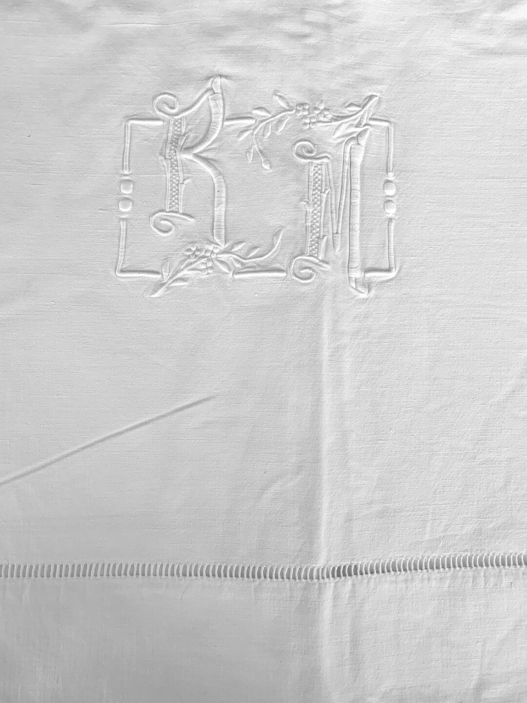 A French Art Deco White Métis Linen Embroidered Monogram RM Sheet Circa ...