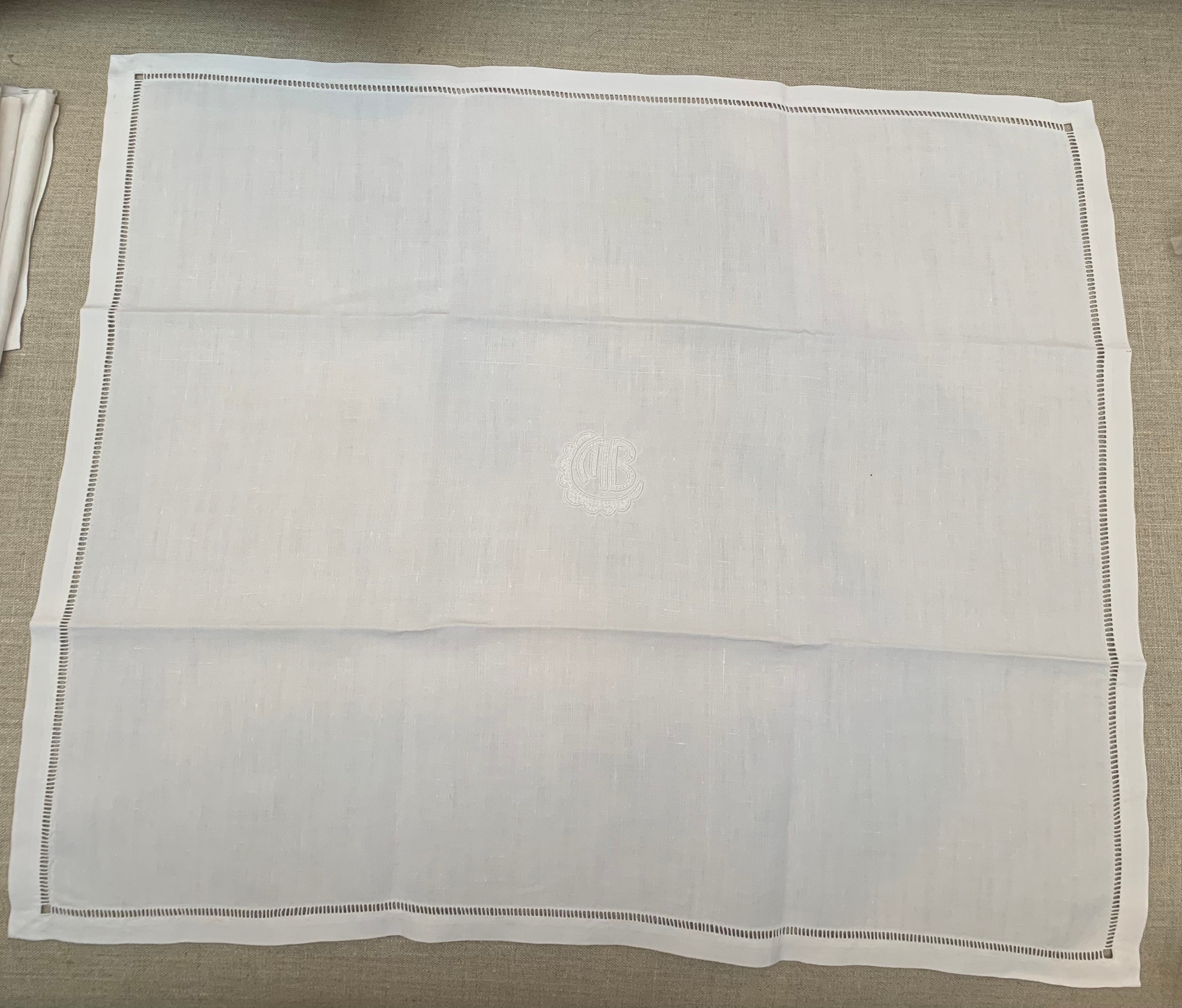 A Set of Six Antique French Art Deco White Linen Napkins With ...