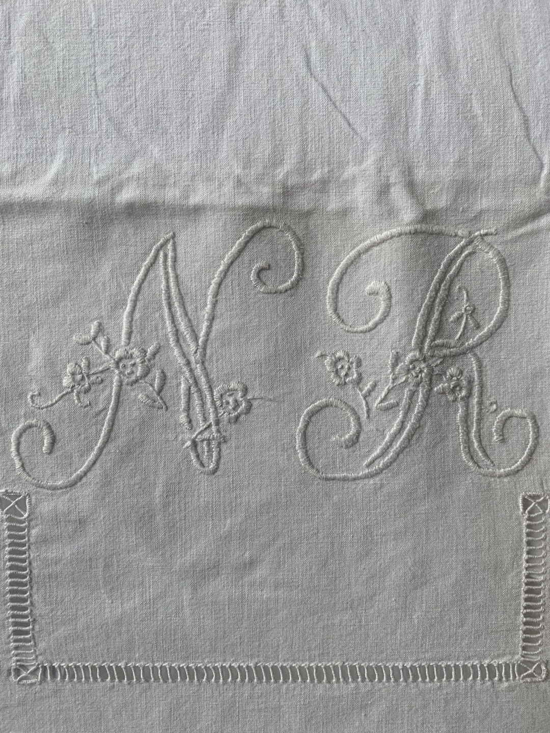 An Antique French White Métis Linen Embroidered and Monogrammed NR ...