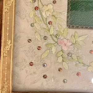 An Antique French Embroidered Photo Frame With a Brown and Gold Leather ...