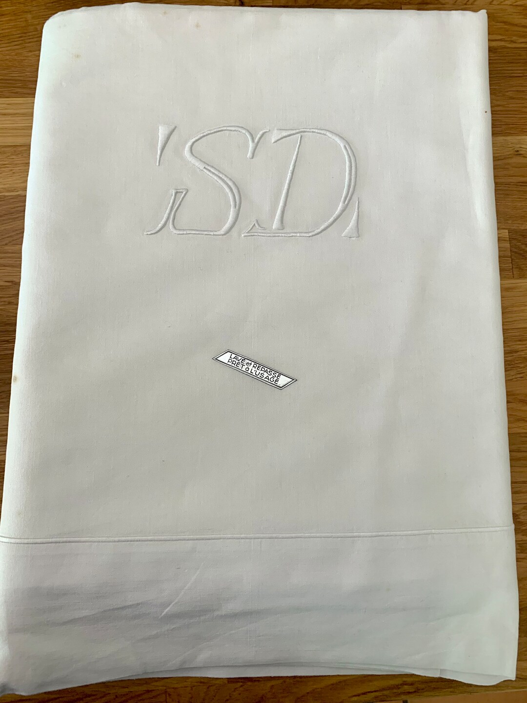 A Large French Vintage 1950s White Métis Linen Monogrammed - Etsy