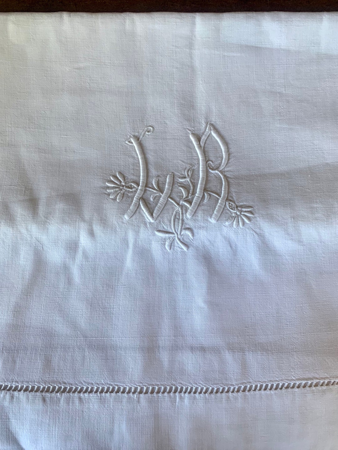 A Very Large Antique French White Métis Linen Wedding Trousseau Sheet ...