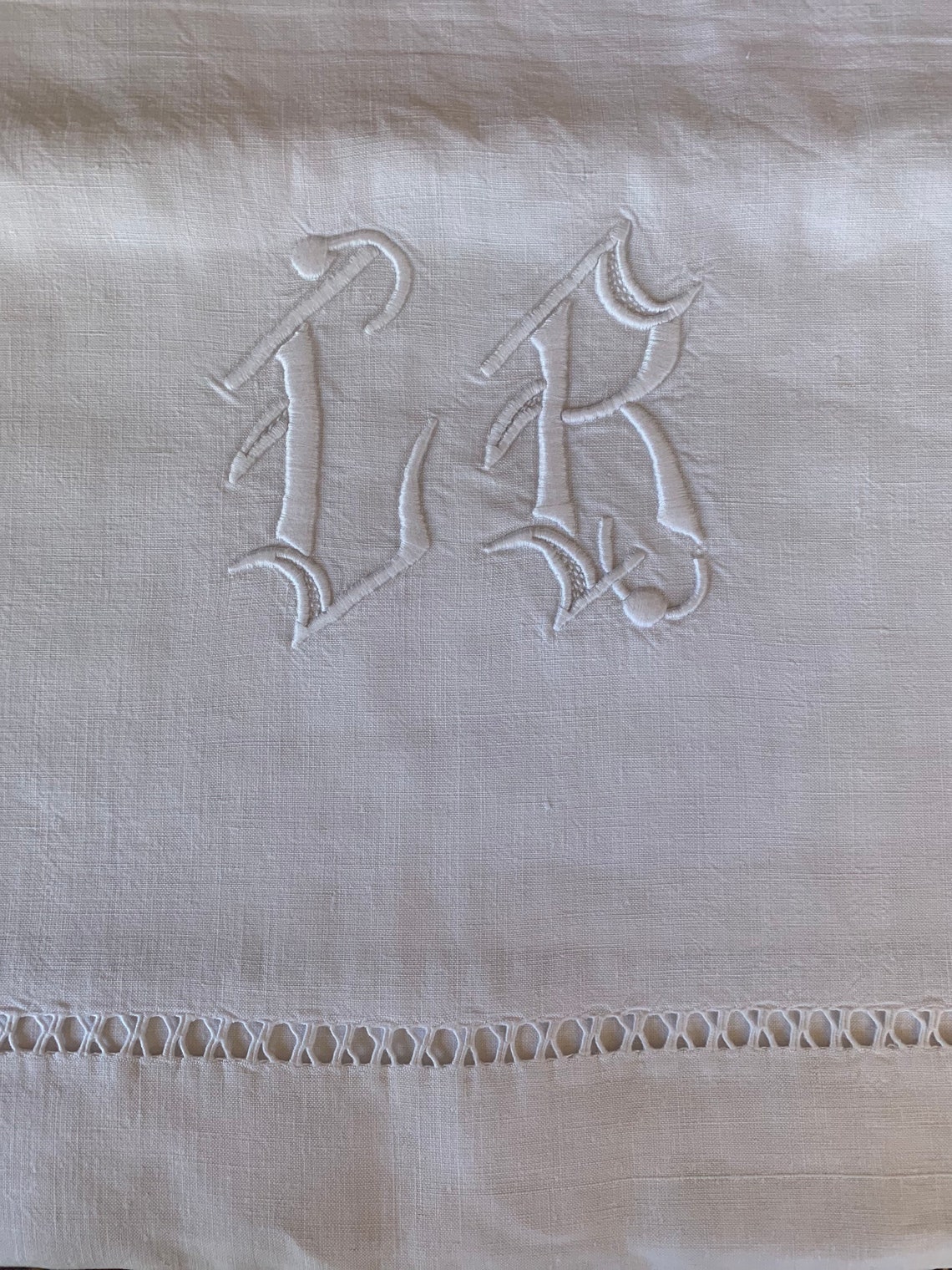 A Very Large Antique French White Métis Linen Embroidered Monogram ...