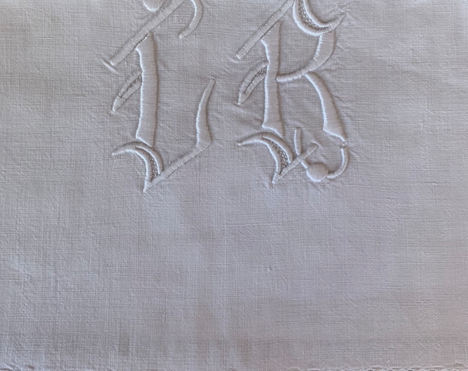A Very Large Antique French White Métis Linen Embroidered Monogram ...