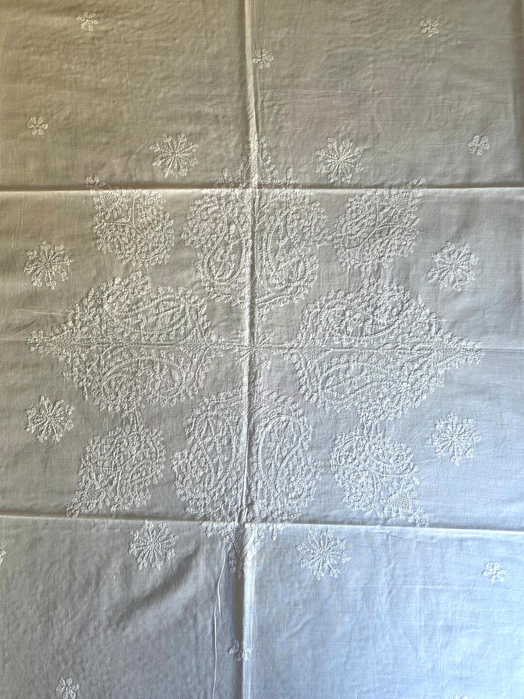 An Antique Victorian Anglo Indian Linen Embroidered Paisley Tablecloth ...
