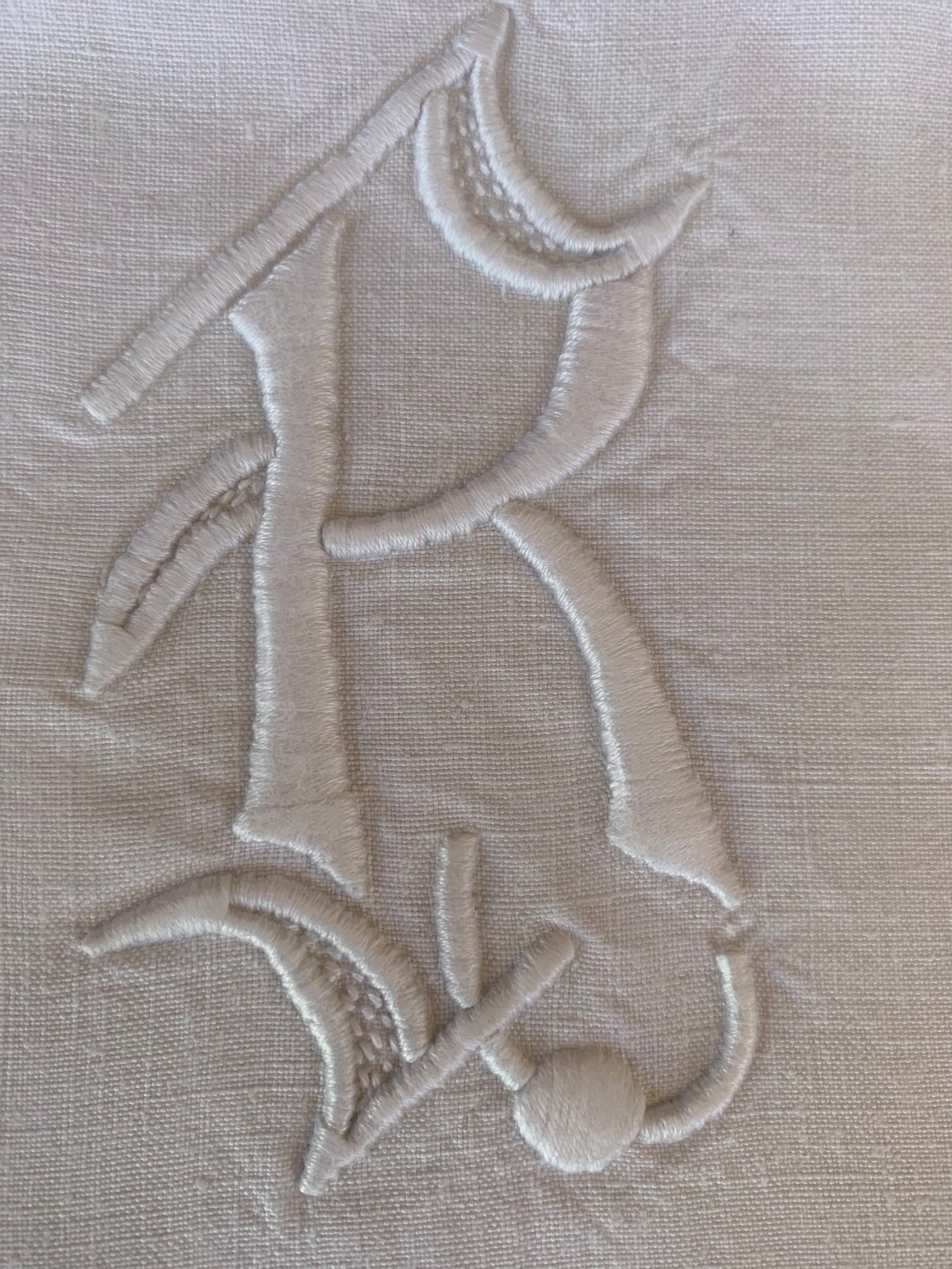 A Very Large Antique French White Métis Linen Embroidered Monogram ...
