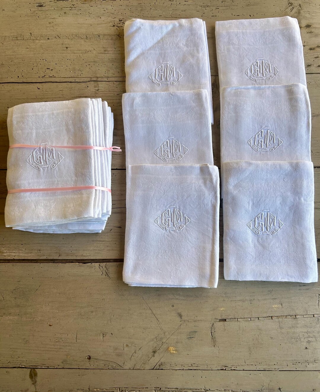 A Set of 12 Large Antique French Art Deco Damask Linen Napkins ...