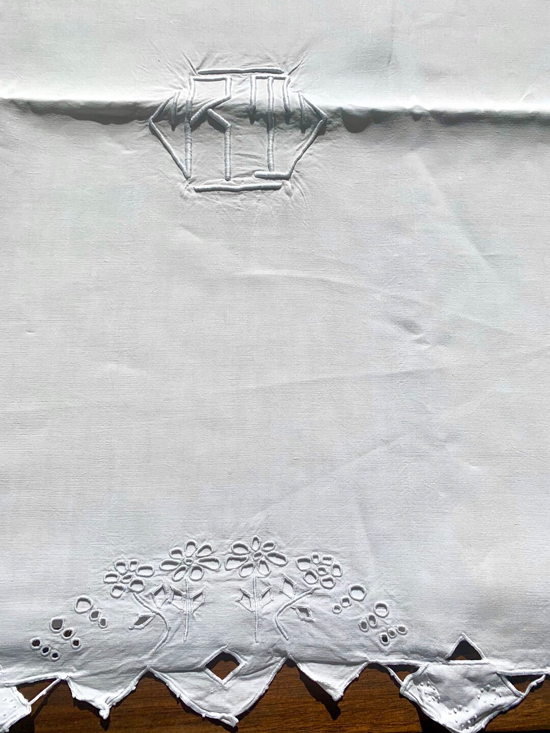 An Art Deco French White Métis Linen Wedding Trousseau Sheet With ...