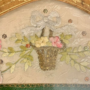 An Antique French Embroidered Photo Frame With a Brown and Gold Leather ...