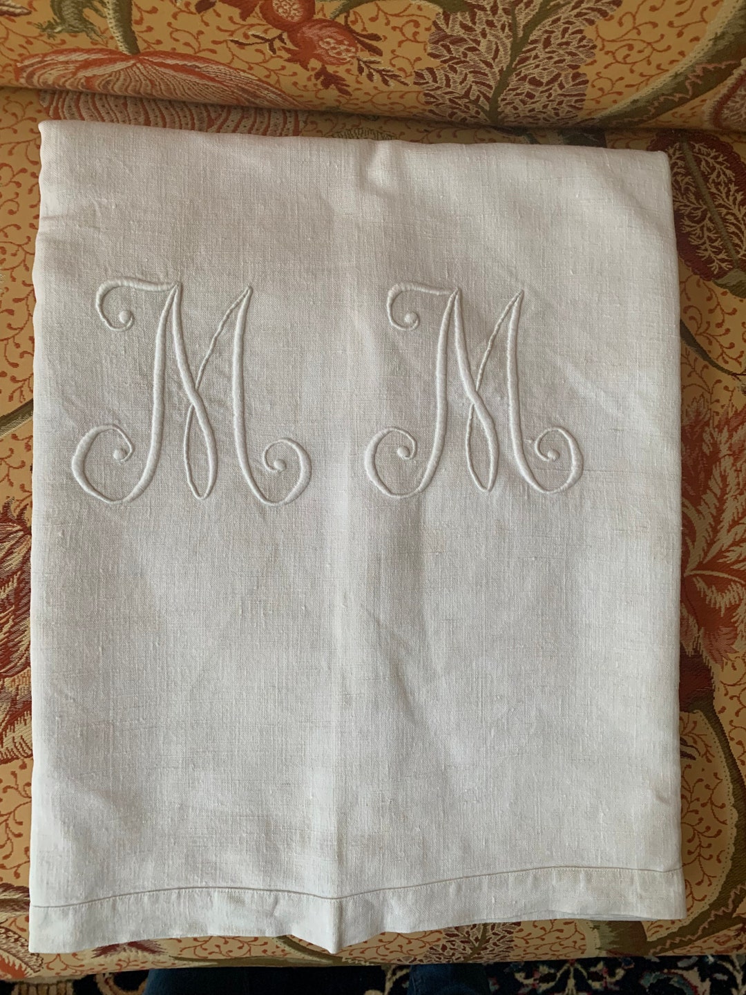 An Antique French White Métis Linen Embroidered Monogrammed Sheet Circa ...