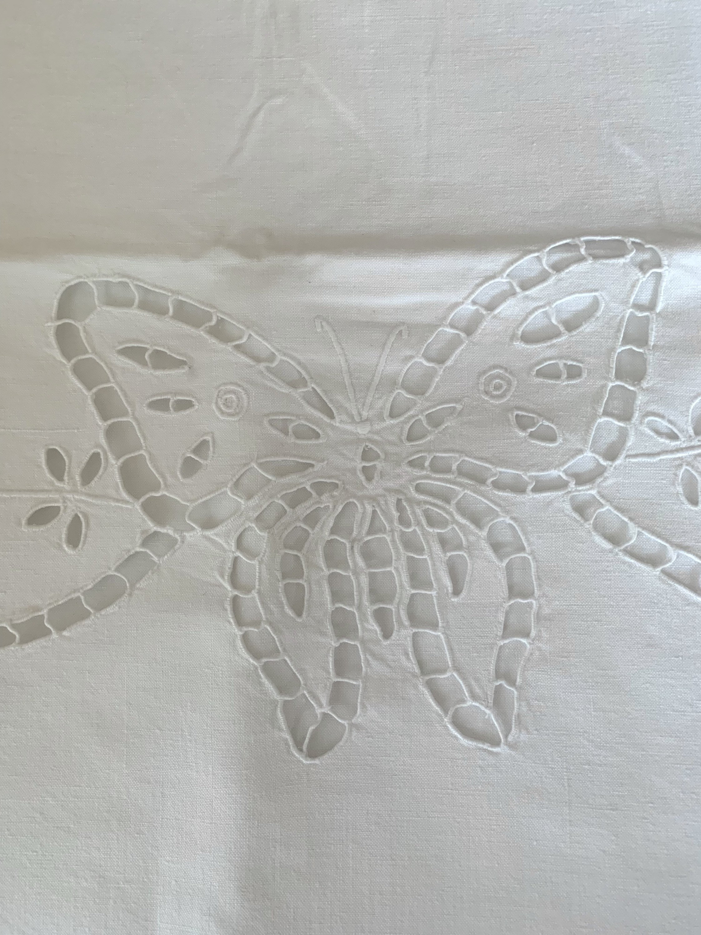A Fine Quality Antique French White Butterfly Métis Linen Embroidered ...