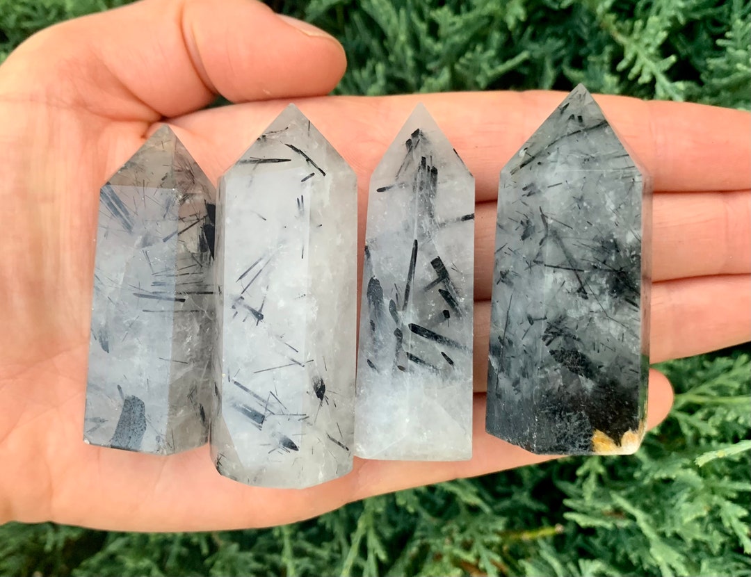 Tourmalinated Quartz Point | Black Tourmaline in Quartz - Etsy