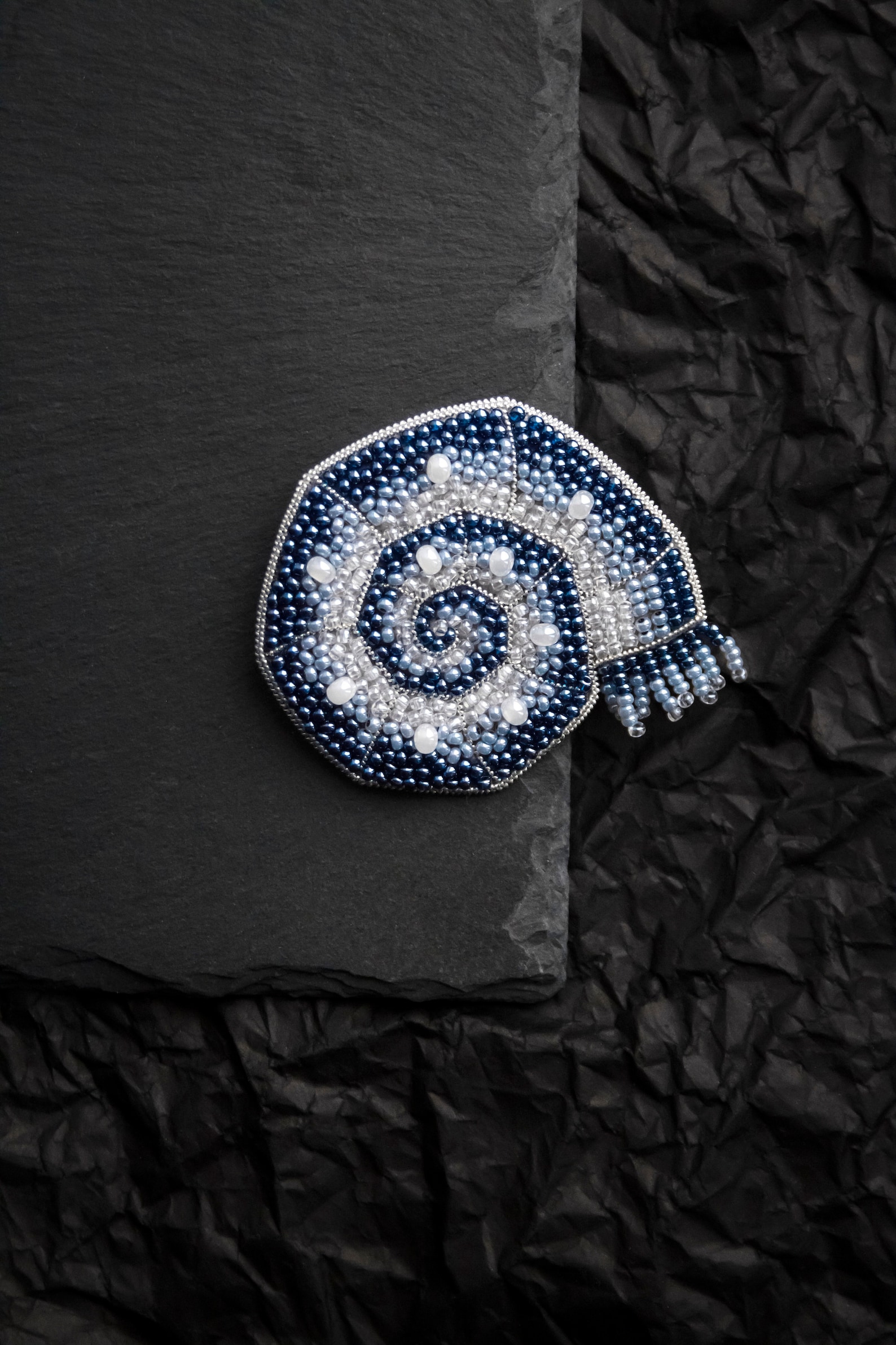 Seed Bead Brooch Embroidered Brooch Silver Blue Seashell Pin - Etsy