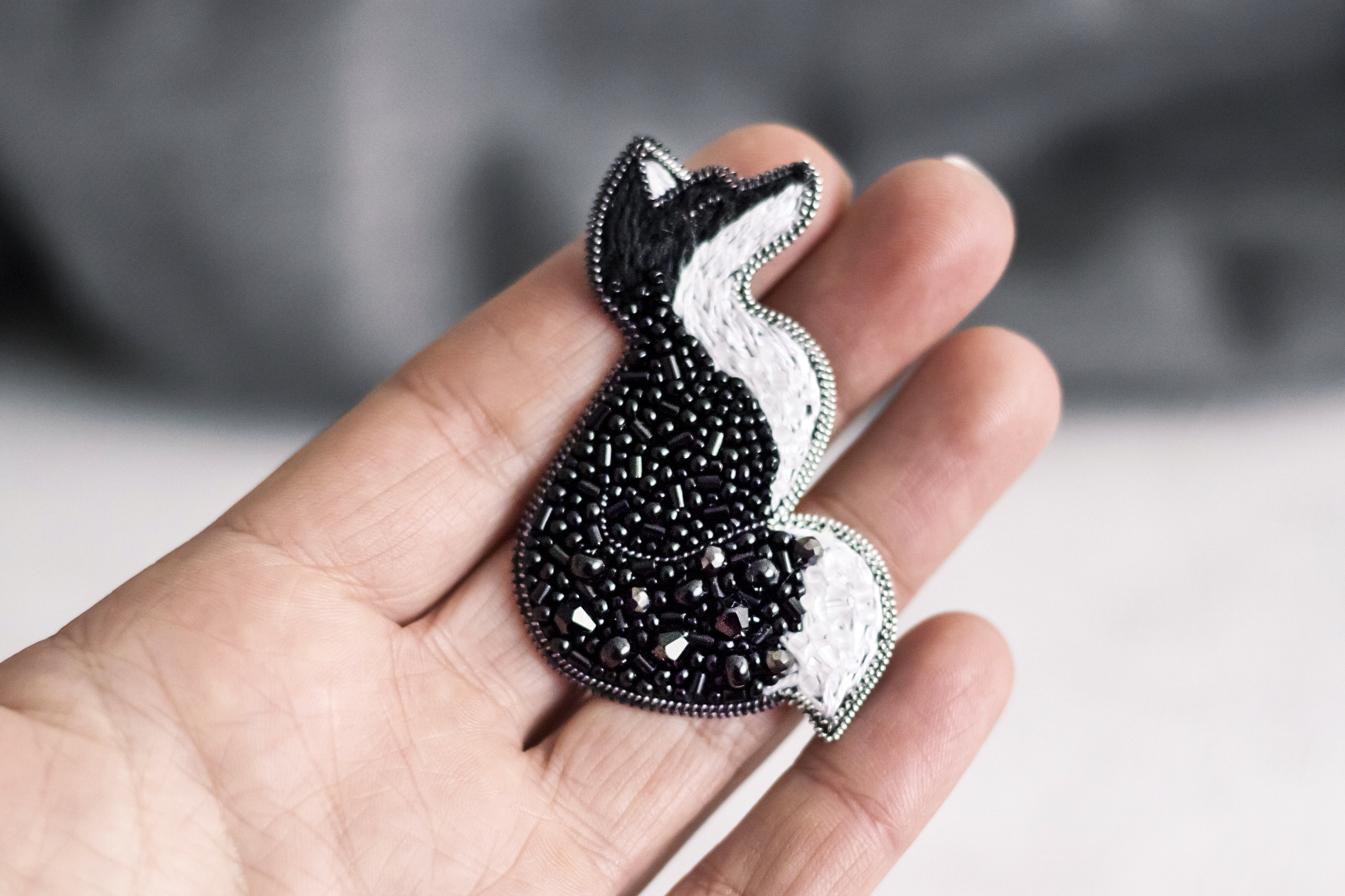 Seed Bead Brooch Embroidered Brooch Black Fox Pin Beaded Brooch, Gift ...