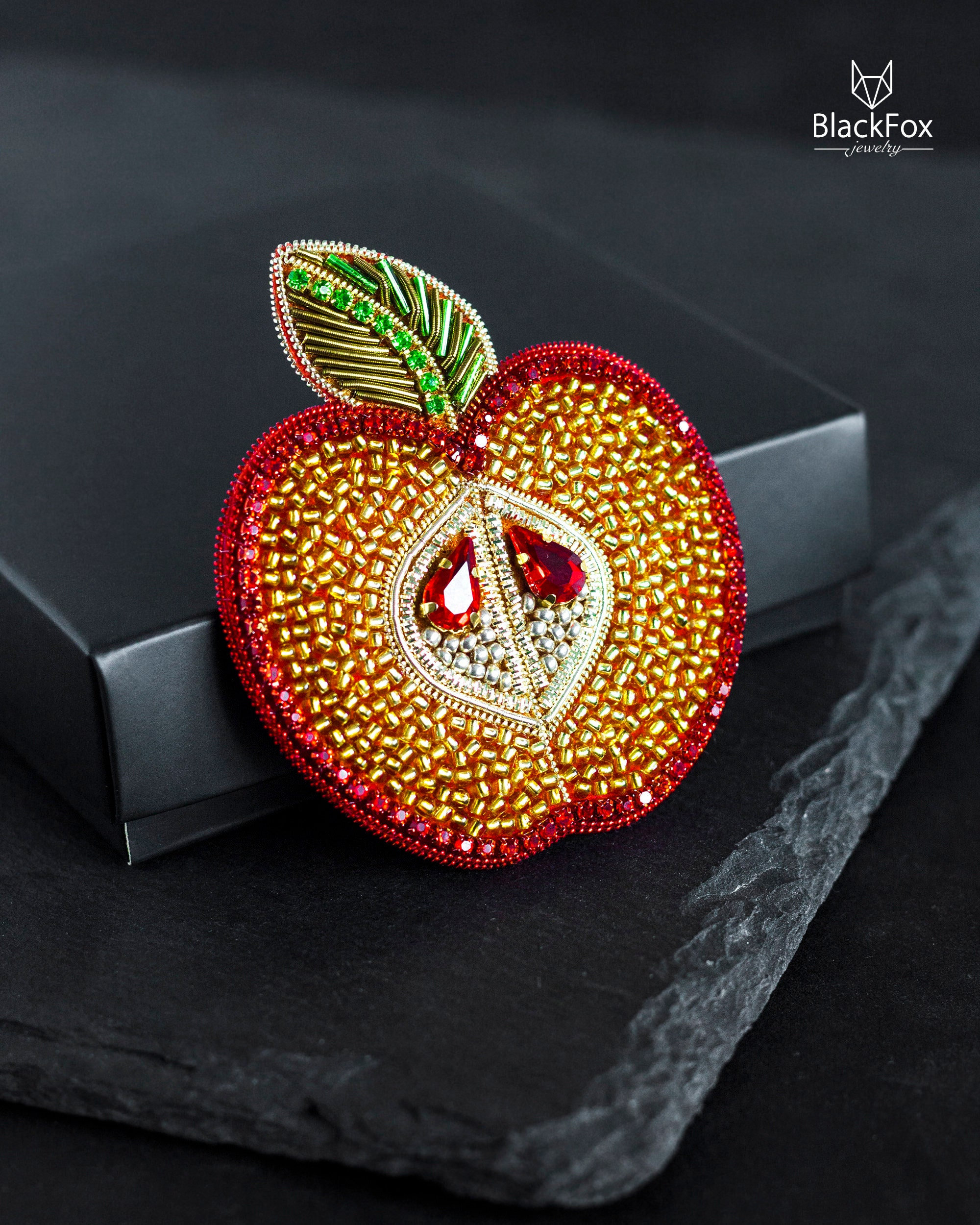 Apple Beaded Brooch Seed Bead Embroidery Crystal Women Brooch Pin - Etsy