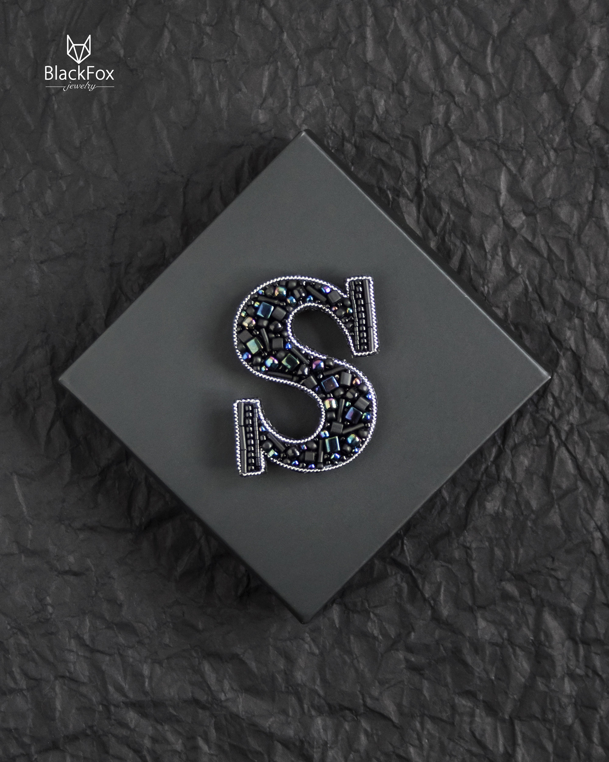 Beaded Initial S-letter Brooch Pin Monogram Handmade Seed Beads ...