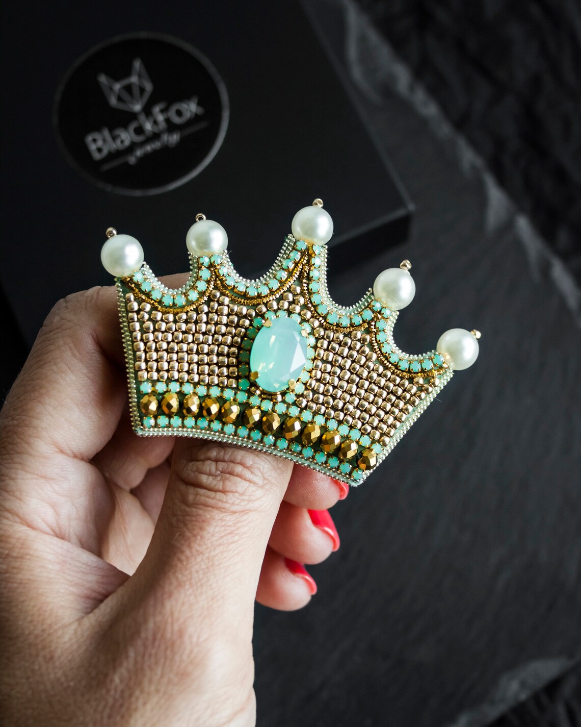 Crown Beaded Brooch Beads Embroidered Chess Queen Pin Gift - Etsy