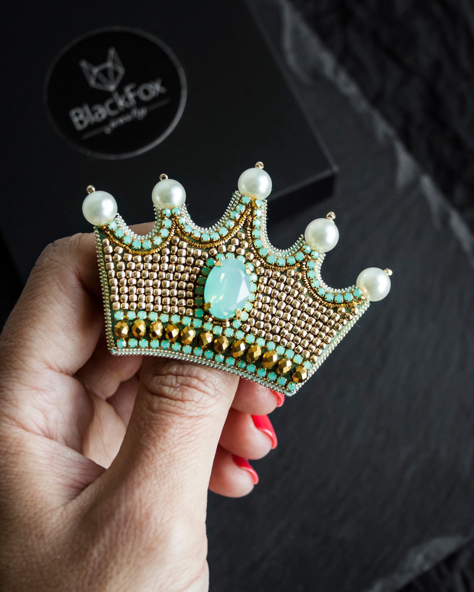 Crown Beaded Brooch Beads Embroidered Chess Queen Pin Gift - Etsy