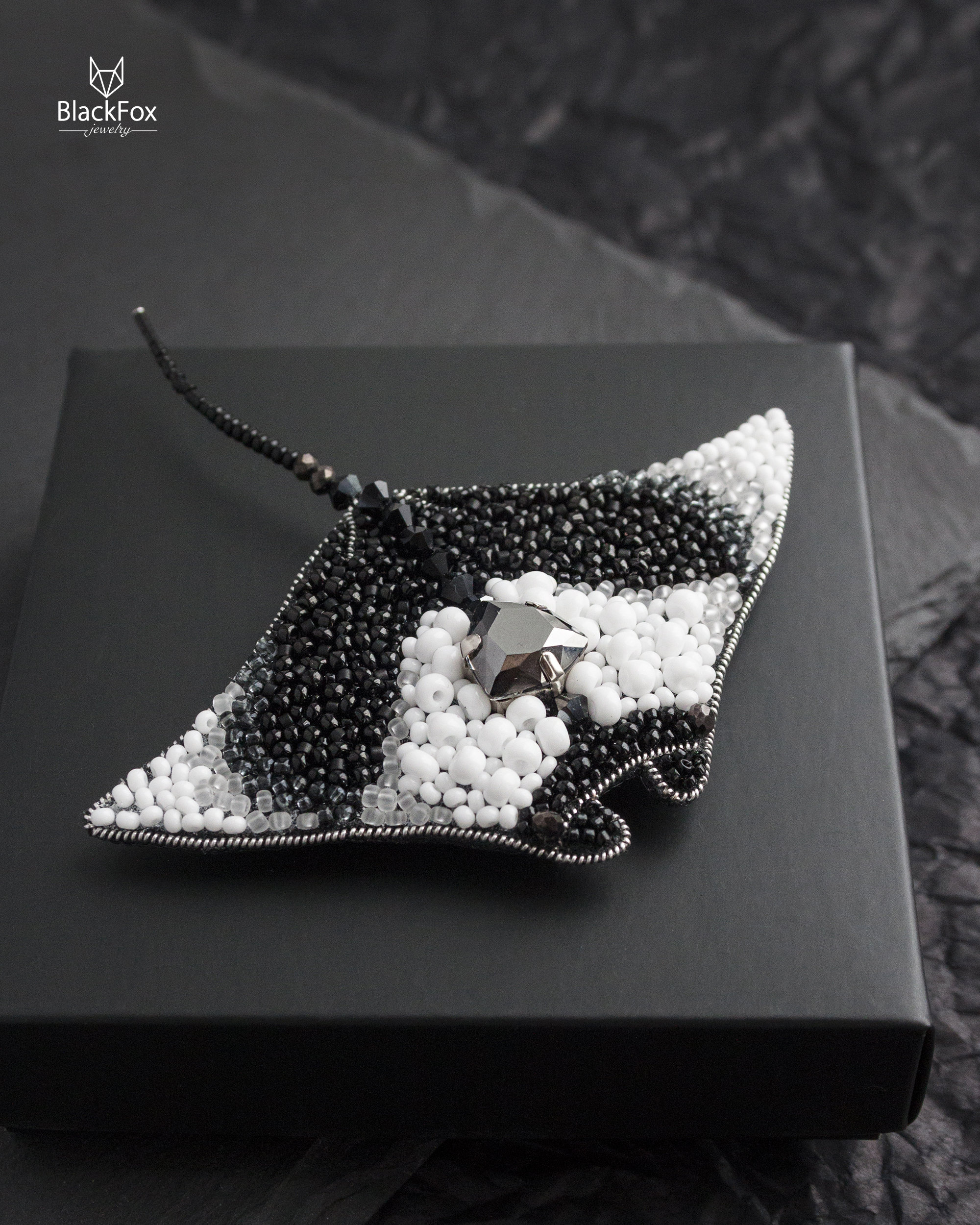 Manta Ray Beaded Brooch Seed Bead Embroidery Sea Stingray Brooch Pin - Etsy