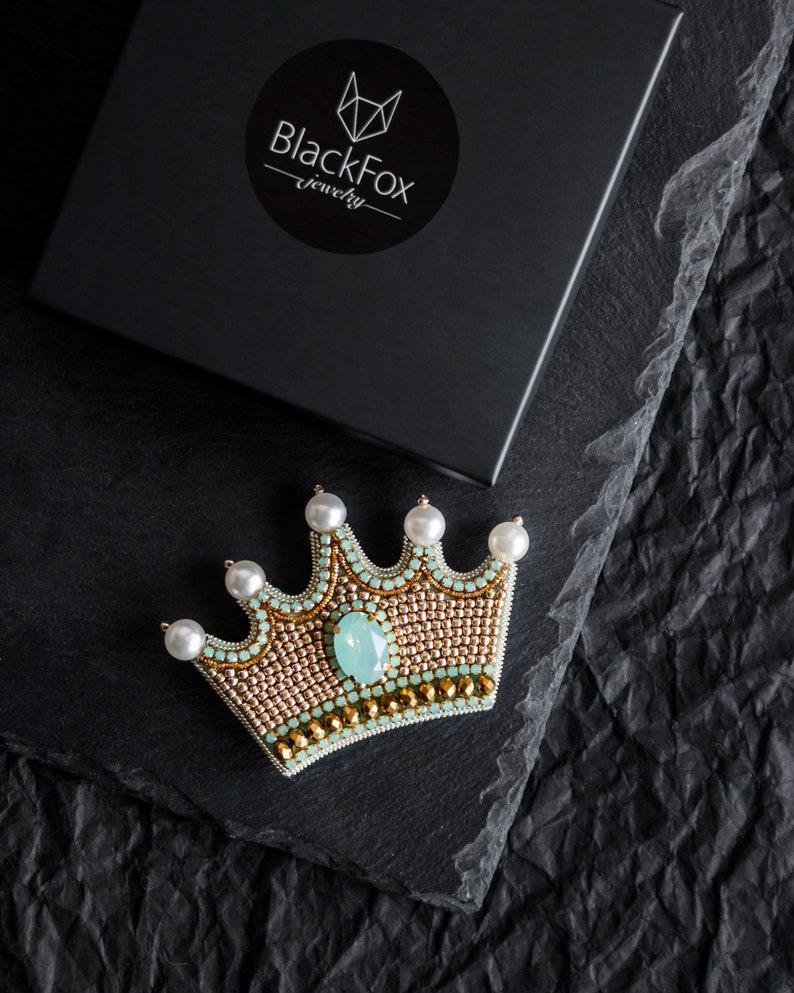 Crown Beaded Brooch Beads Embroidered Chess Queen Pin Gift for Her - Etsy