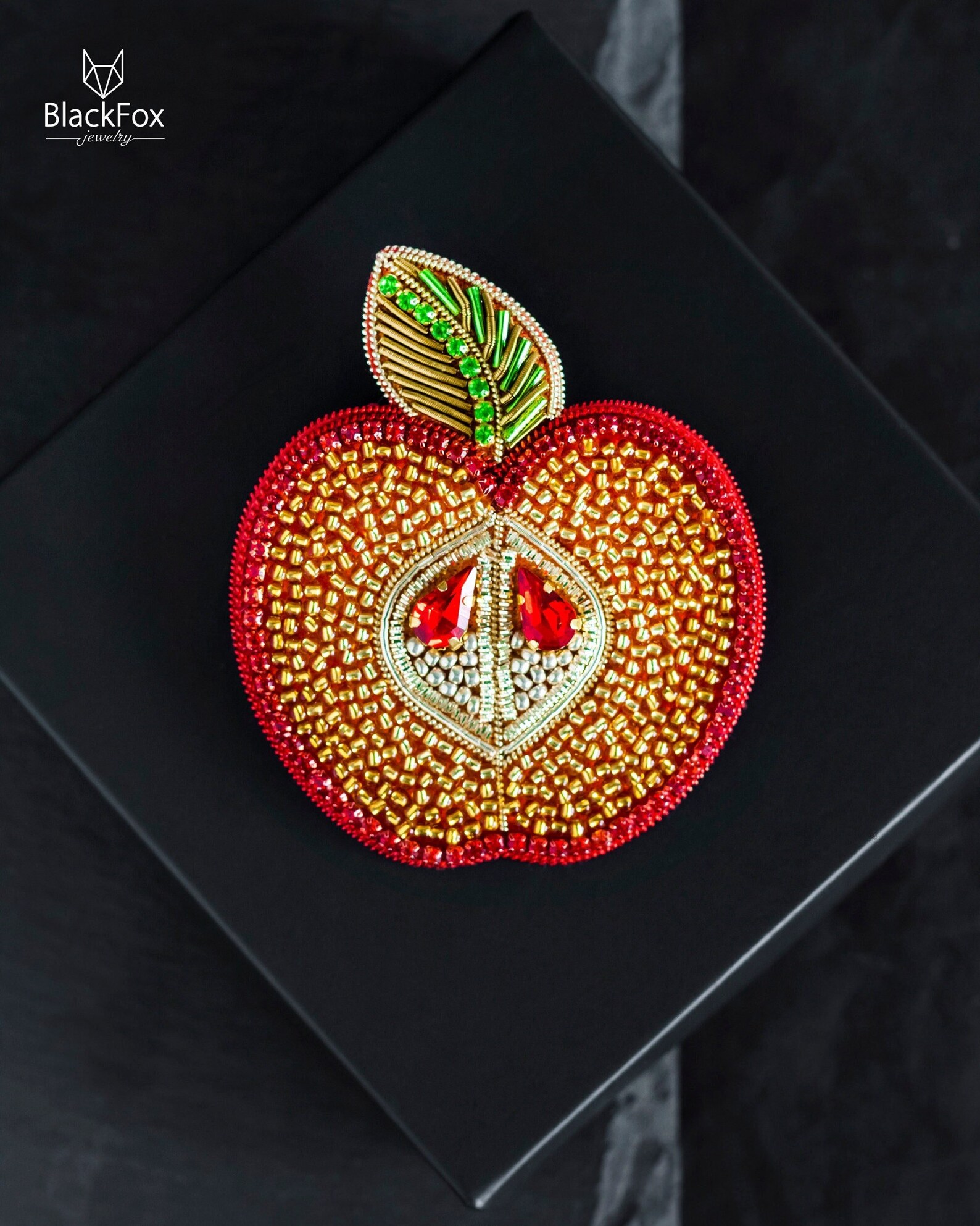 Apple Beaded Brooch Seed Bead Embroidery Crystal Women Brooch Pin - Etsy