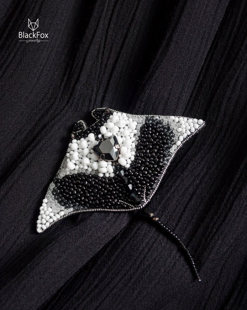 Manta Ray Beaded Brooch Seed Bead Embroidery Sea Stingray Brooch Pin - Etsy