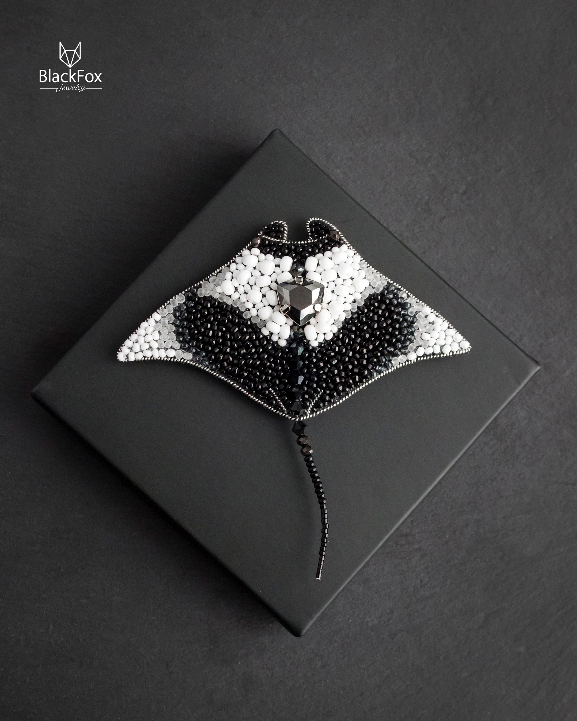 Manta Ray Beaded Brooch Seed Bead Embroidery Sea Stingray Brooch Pin - Etsy