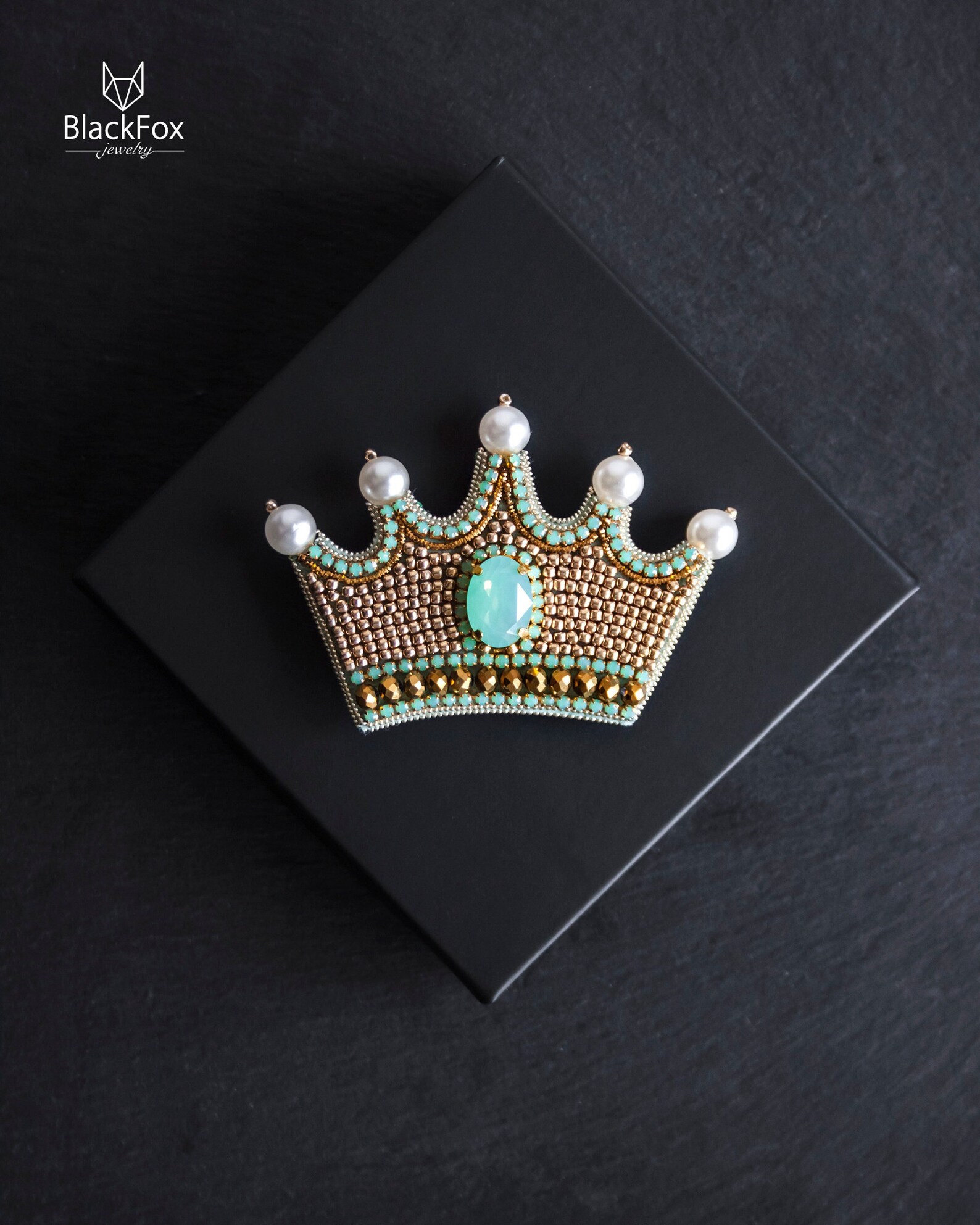 Crown Beaded Brooch - Beads Embroidered Chess Queen Pin - Gift for Her ...