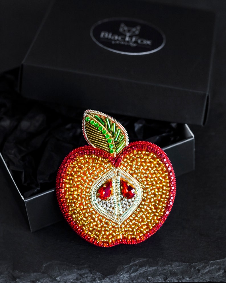 Apple Beaded Brooch Seed Bead Embroidery Crystal Women Brooch Pin - Etsy