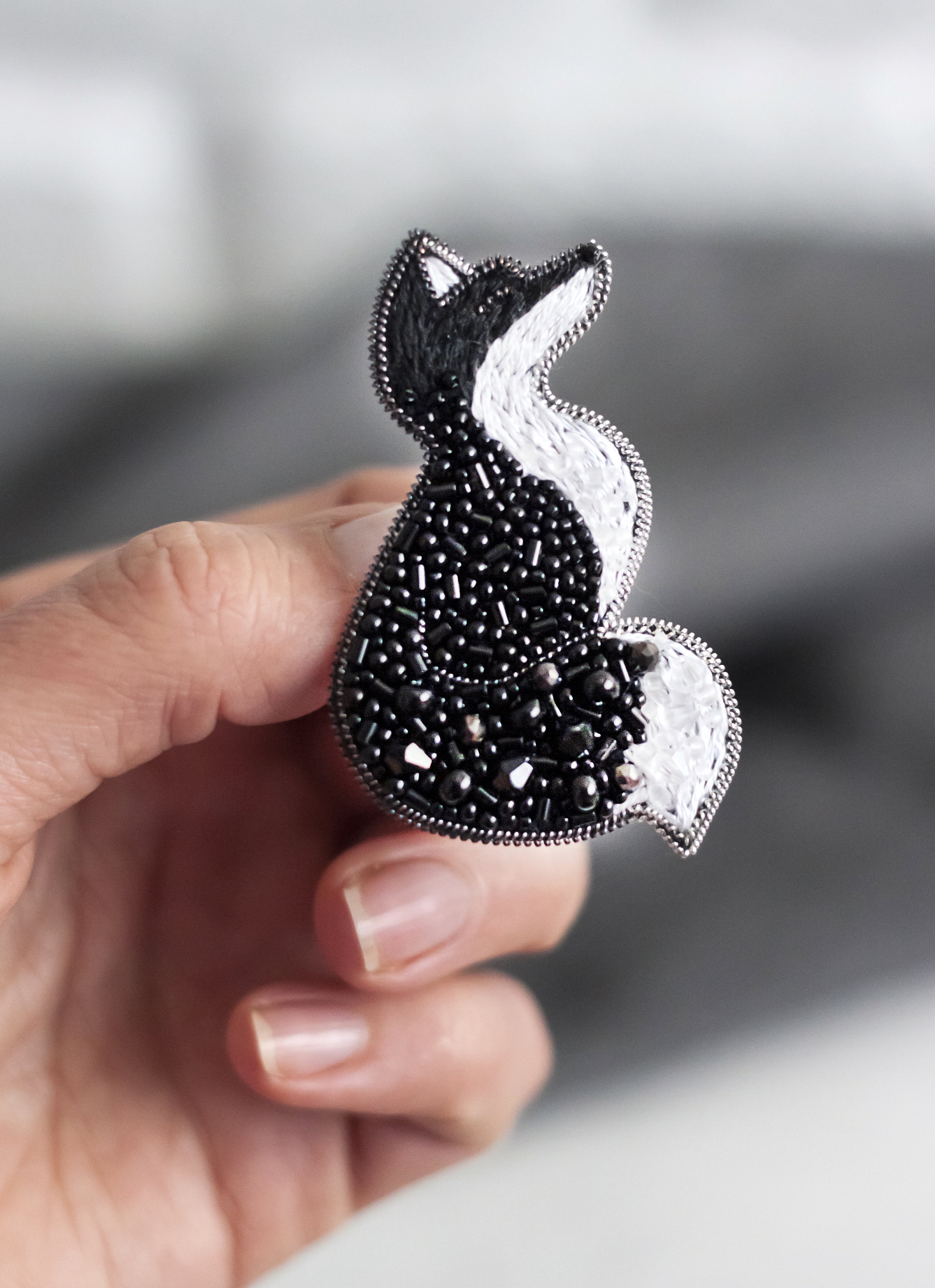 Seed Bead Brooch Embroidered Brooch Black Fox Pin Beaded Brooch, Gift ...