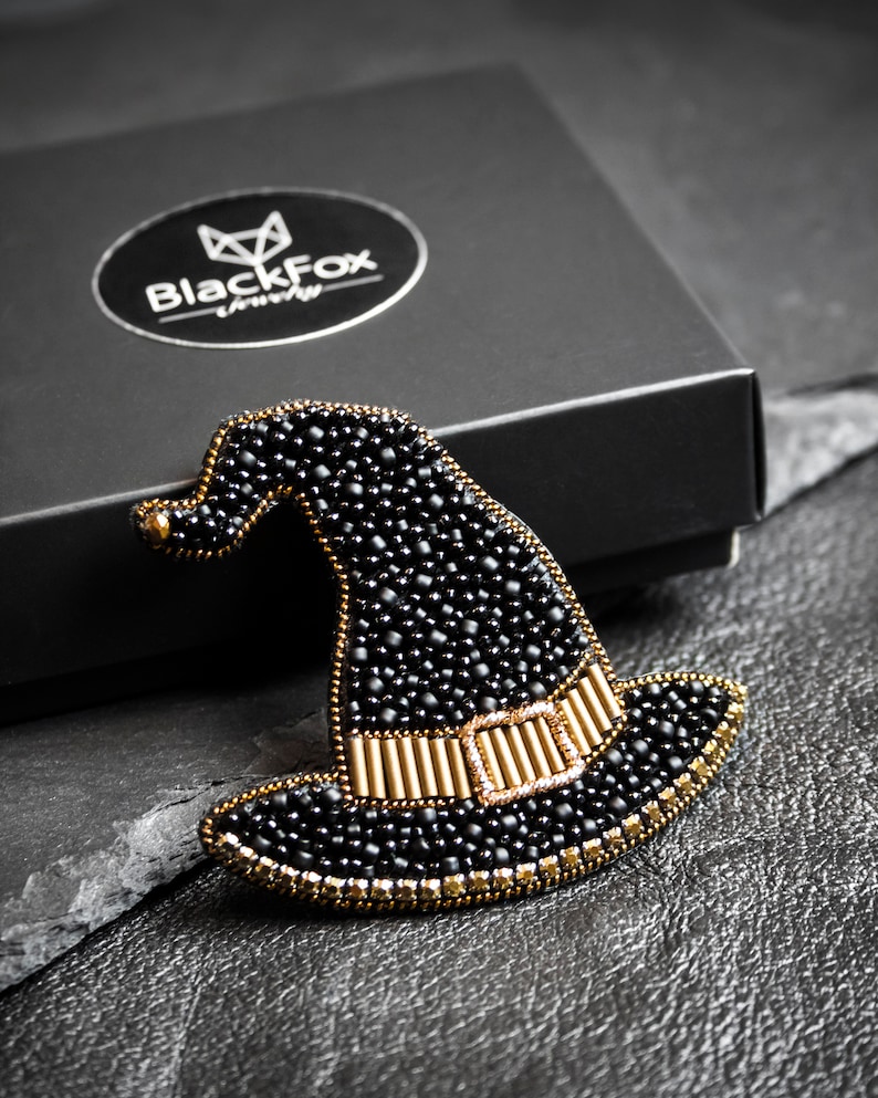 Halloween Witch Hat Beaded Brooch Seed Bead Embroidered Brooch Pin - Etsy