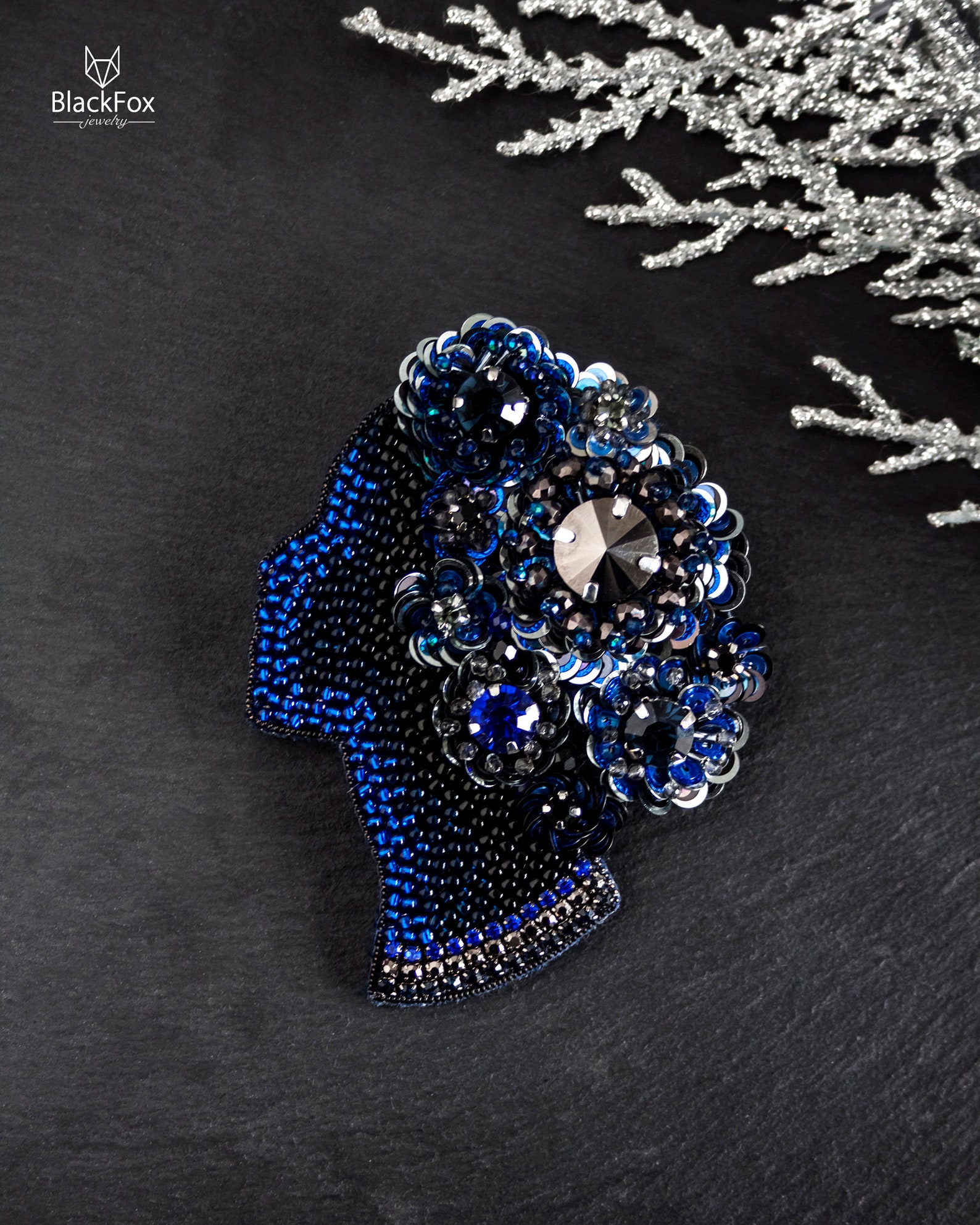 Flower Hair Woman's Profile Beaded Brooch Pin - Gift for Her - Etsy