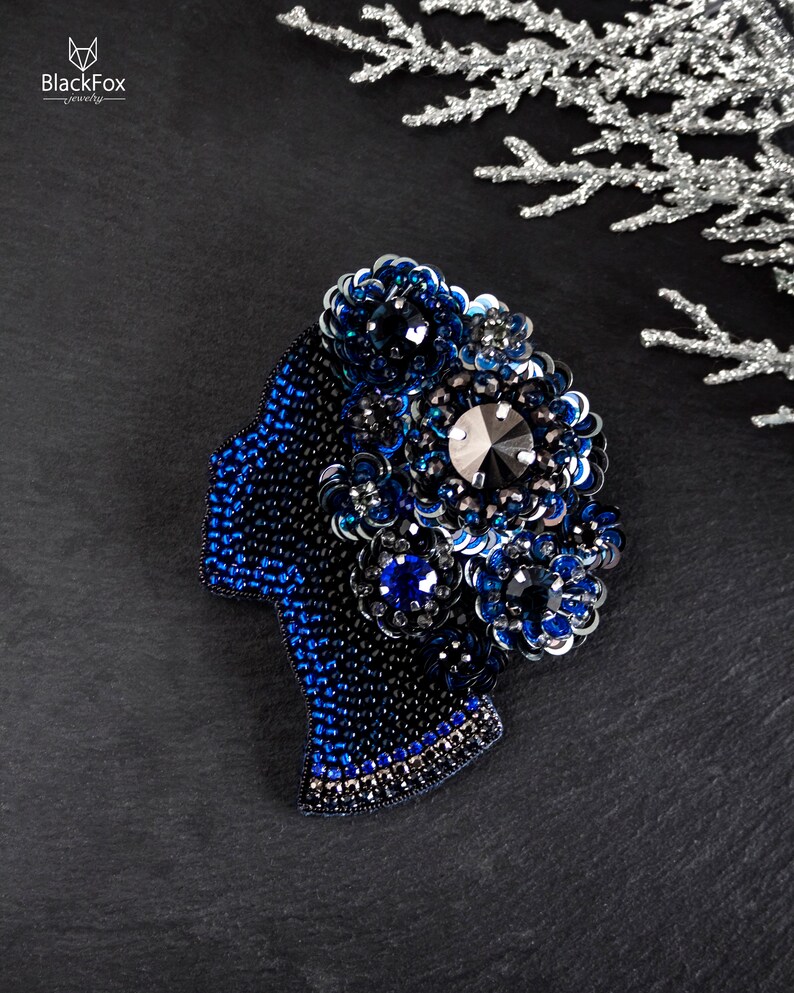 Flower Hair Woman's Profile Beaded Brooch Pin - Gift for Her - Etsy