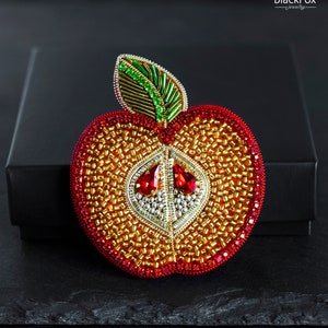 Apple Beaded Brooch Seed Bead Embroidery Crystal Women Brooch Pin - Etsy