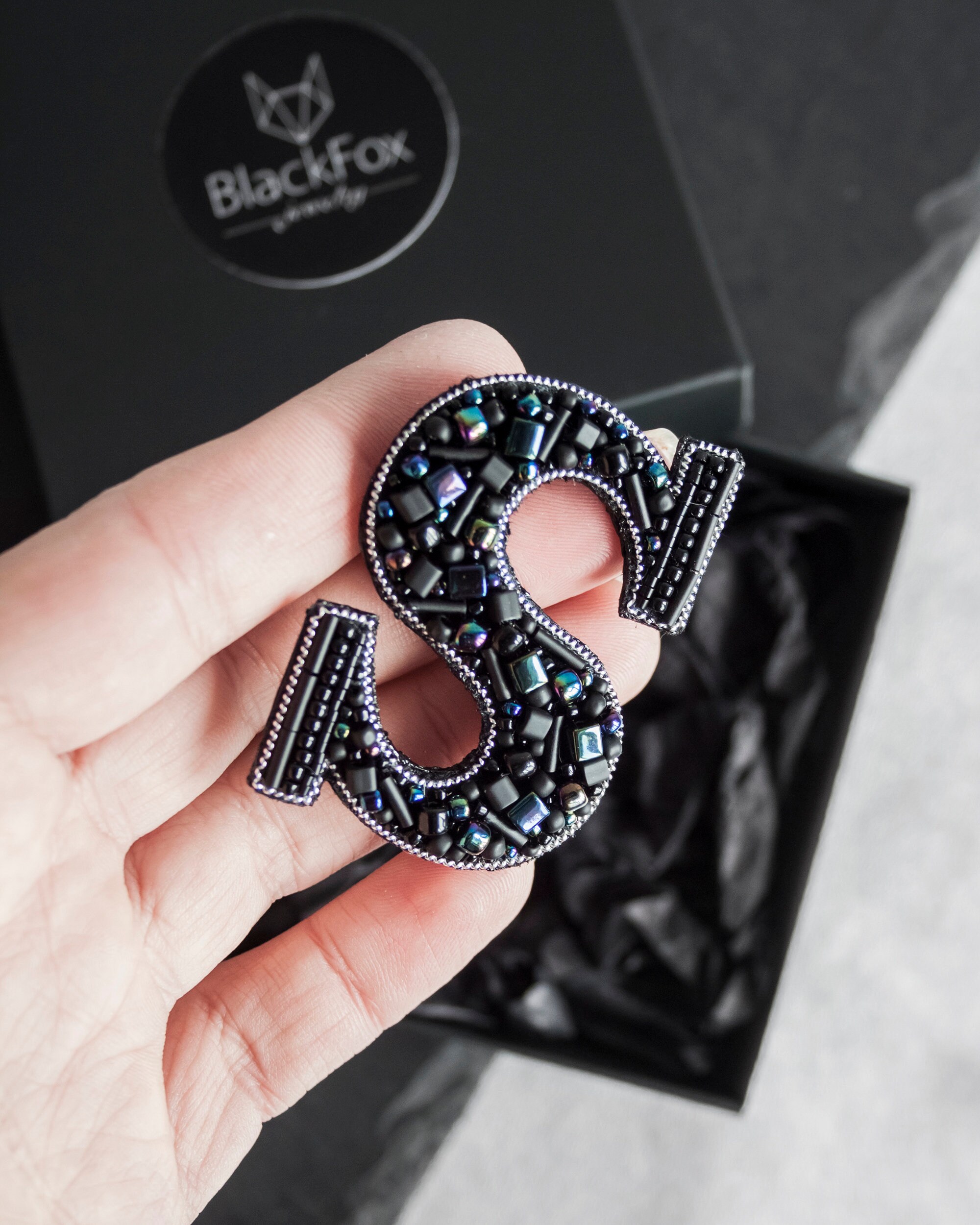 Beaded Initial S-letter Brooch Pin Monogram Handmade Seed Beads ...