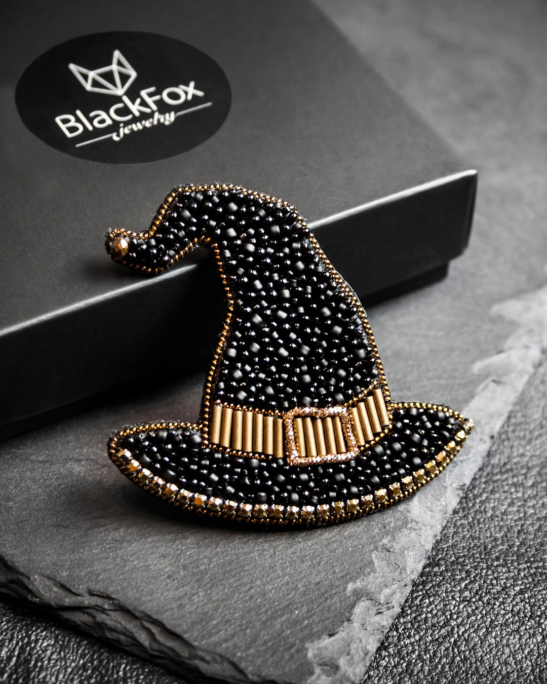 Halloween Witch Hat Beaded Brooch Seed Bead Embroidered Brooch Pin - Etsy