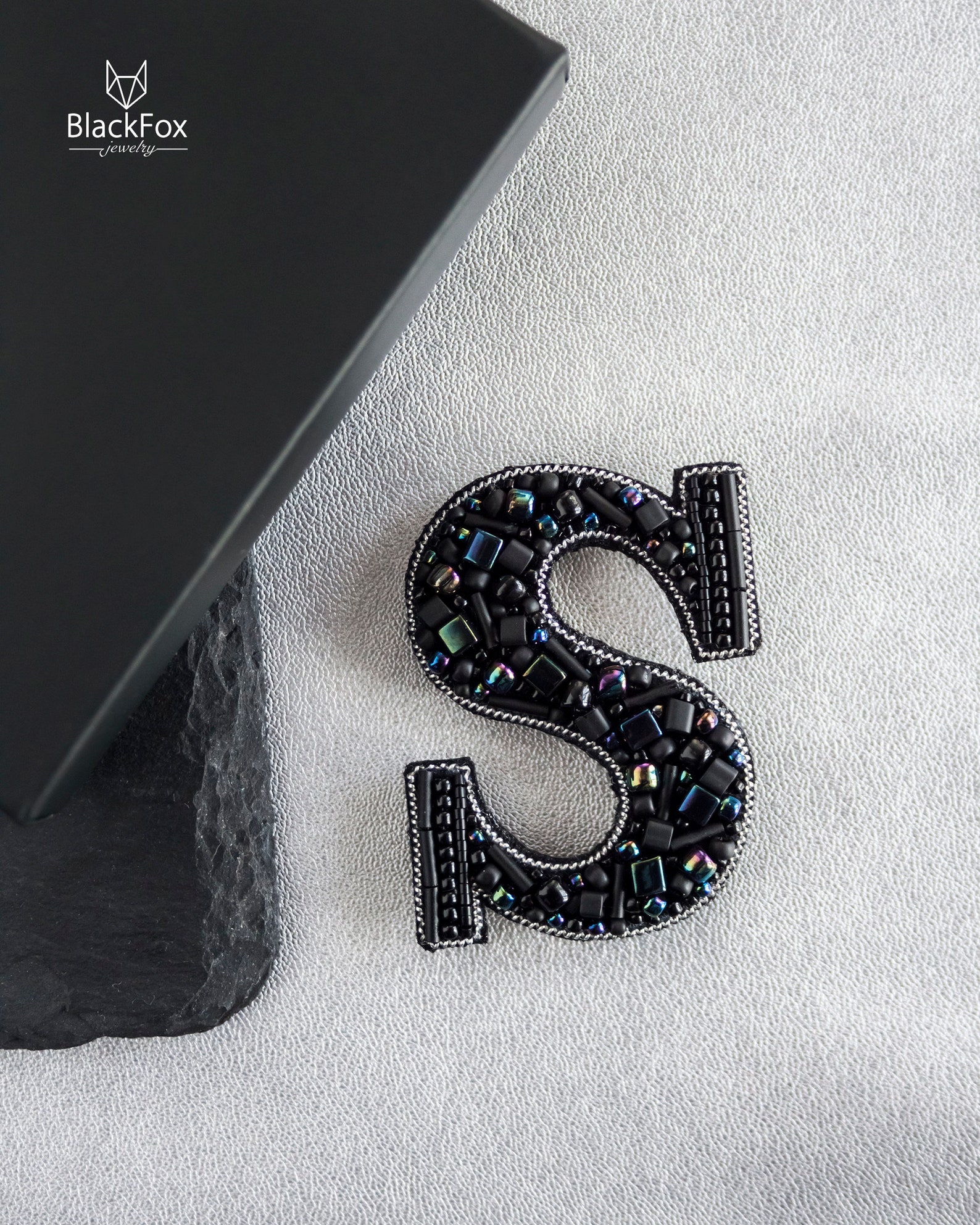 Beaded Initial S-letter Brooch Pin Monogram Handmade Seed Beads ...