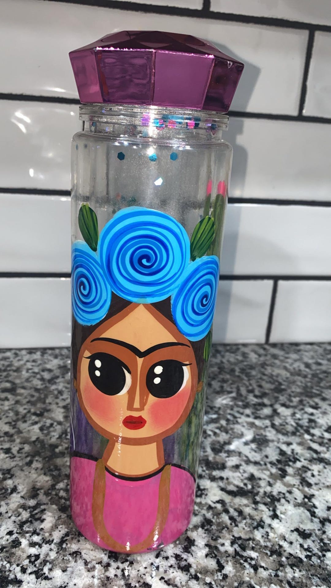 Frida Kahlo Hand Painted Water Bottle, Vaso De Frida Pintado a Mano ...