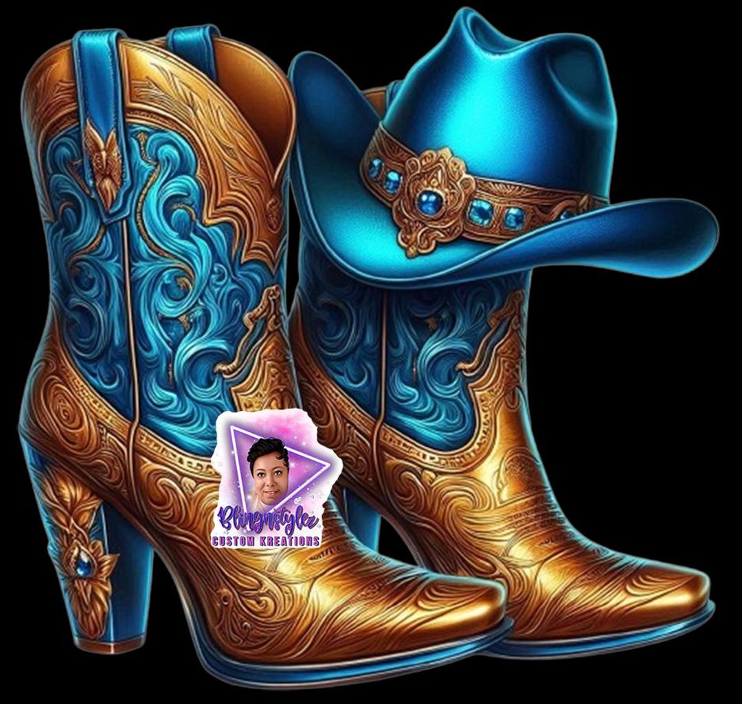 High Heel Blue N Gold Boots Png Files, Digital - Etsy