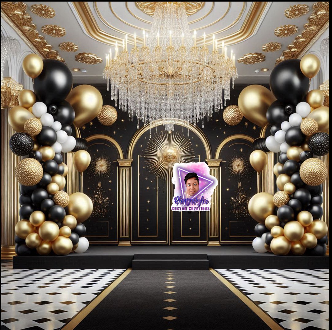 Black and Gold Birthday Backdrop, Background, Wall Background , Png ...