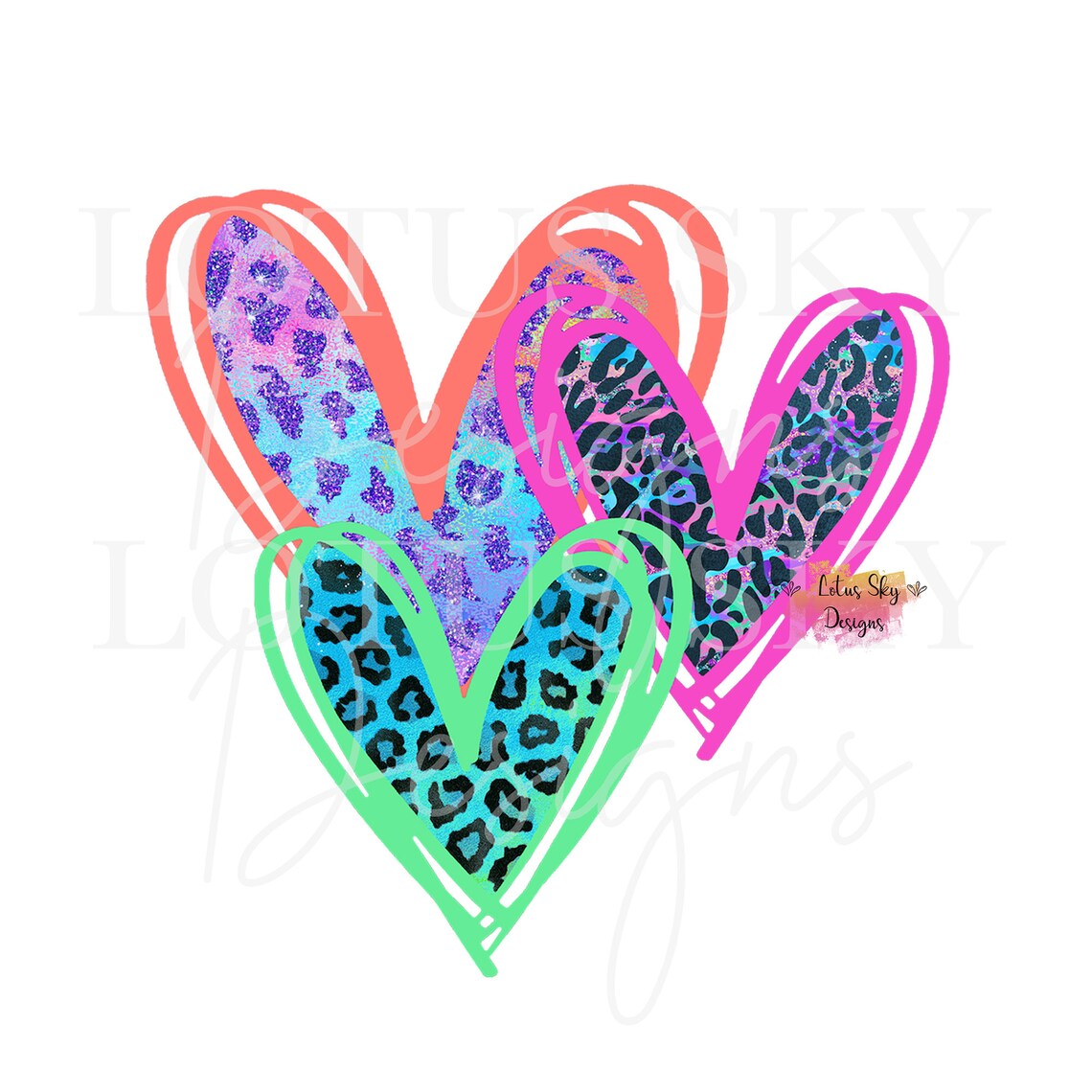 Neon Animal Print Doodle Hearts Instant Download PNG File | Etsy