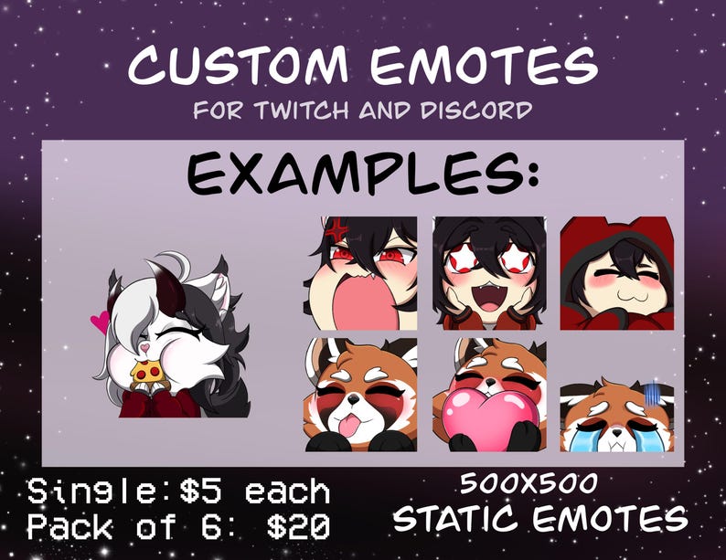 Custom Static Emotes! | 6 Pack Emotes for Twitch, Youtube, Discord ...
