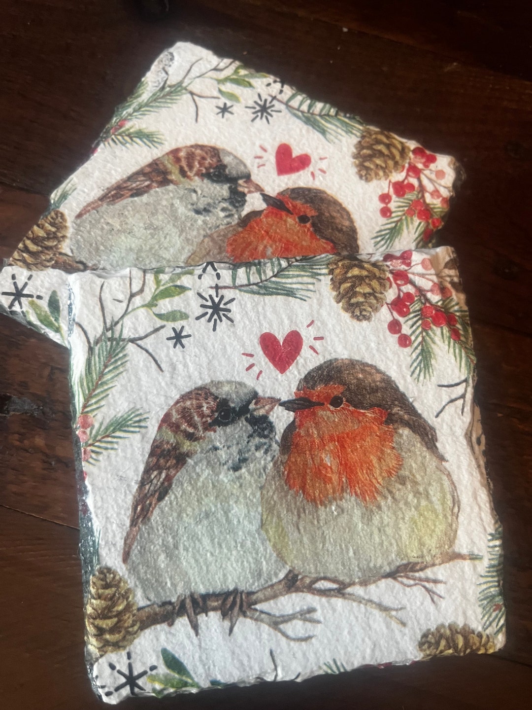 Robin Love Heart Decoupaged Slate Coasters Set of 2 - Etsy