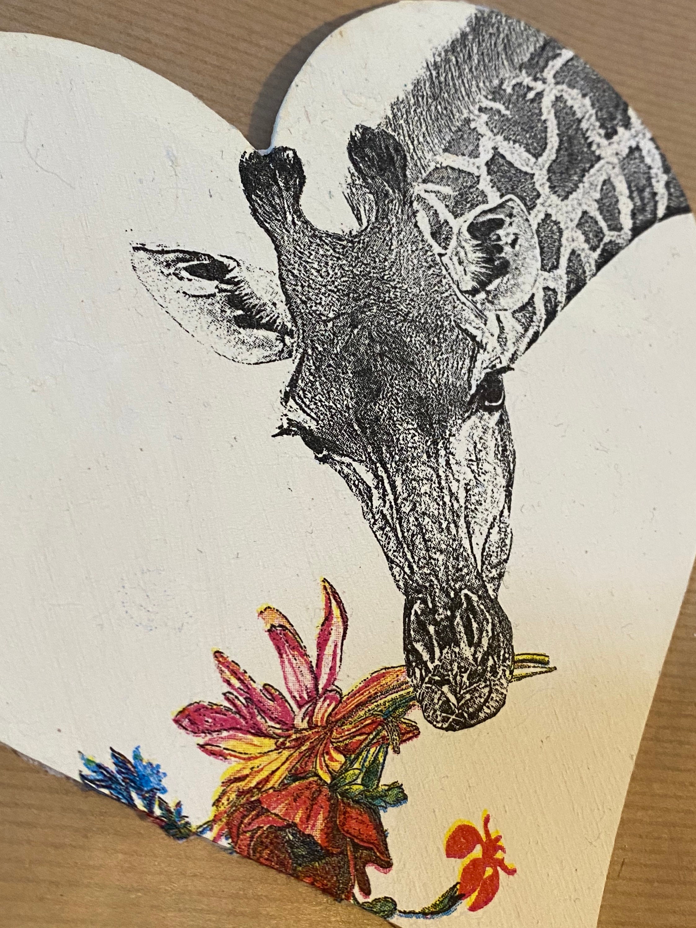 Decoupage Wooden Giraffe Hanging Heart | Etsy India