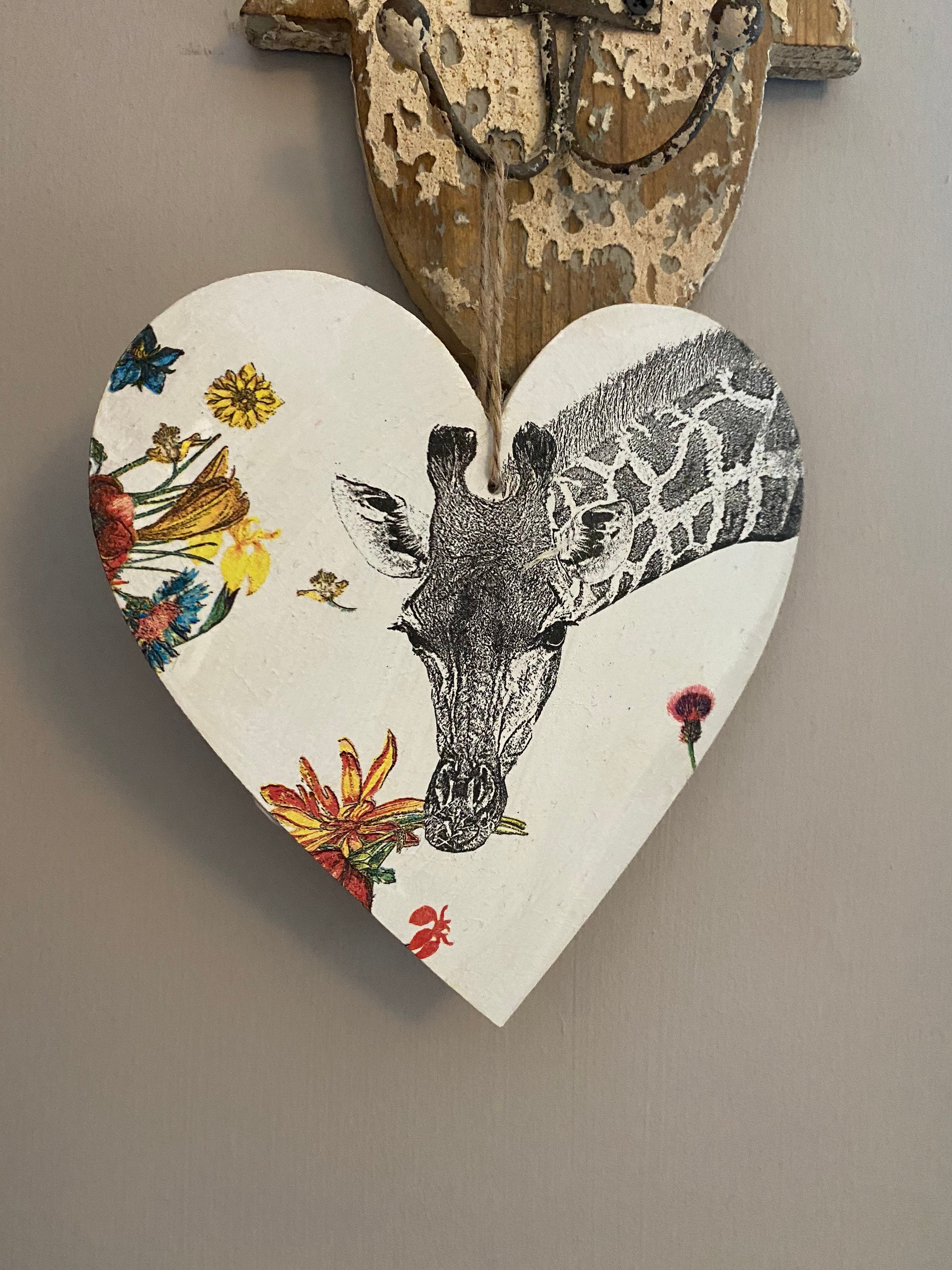Decoupage Wooden Giraffe Hanging Heart | Etsy