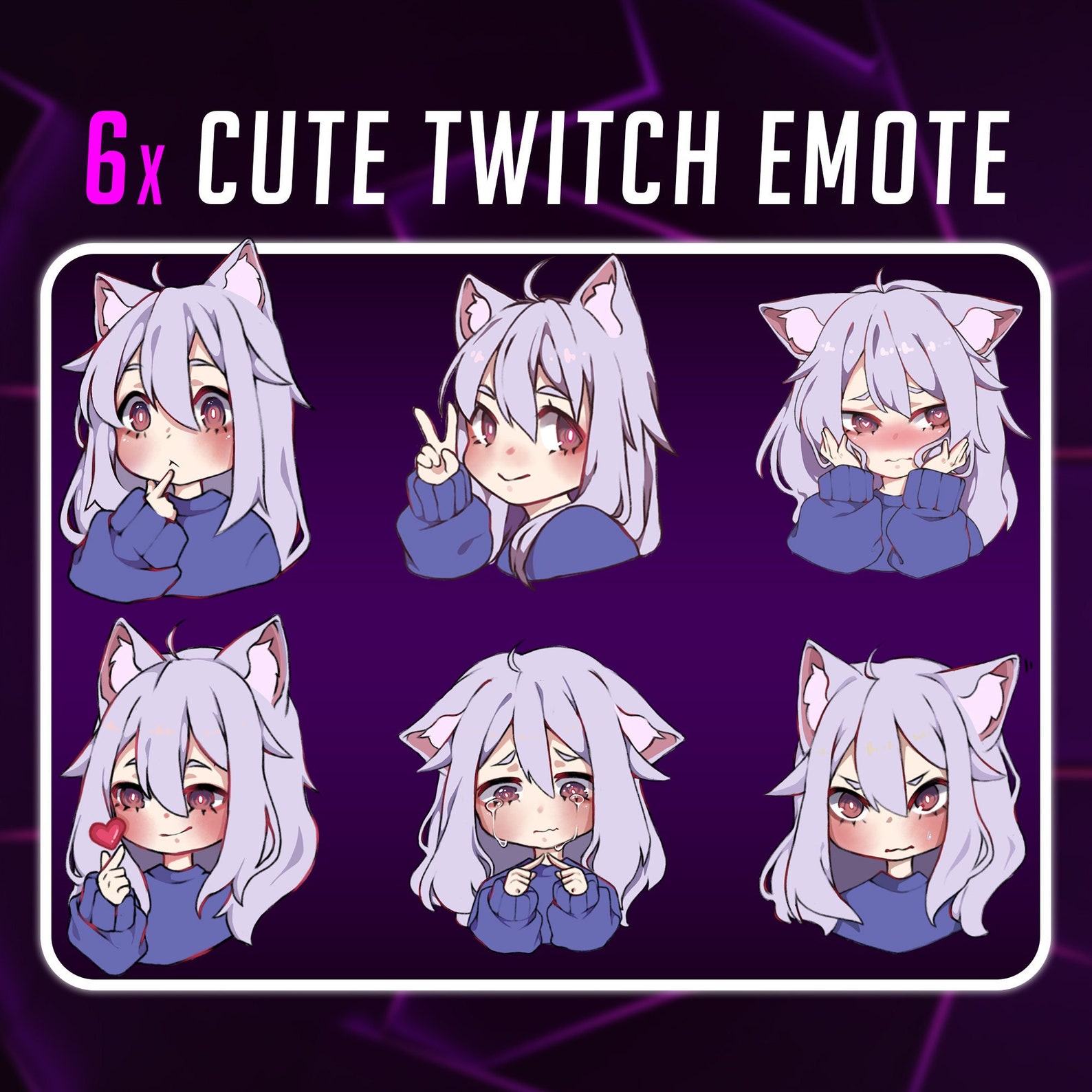 Cute Cat Girl Twitch Emote Package - Etsy